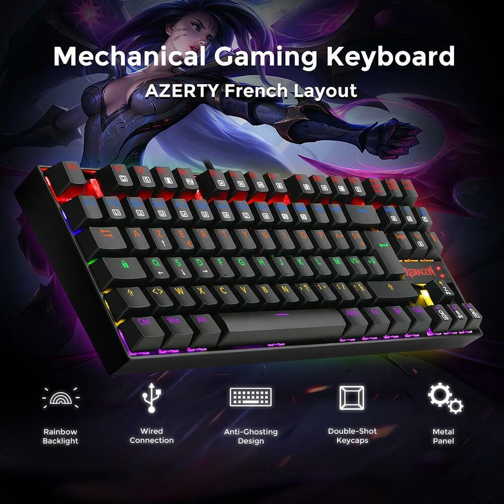 Redragon K552 Rainbow Backlight TKL Compact 88 Touches AZERTY FR - Red ...