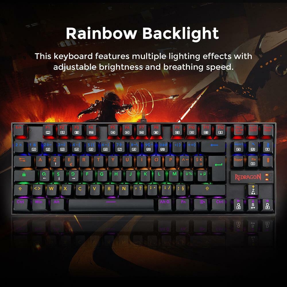 Redragon K552 Rainbow Backlight TKL Compact 88 Touches AZERTY FR - Red ...
