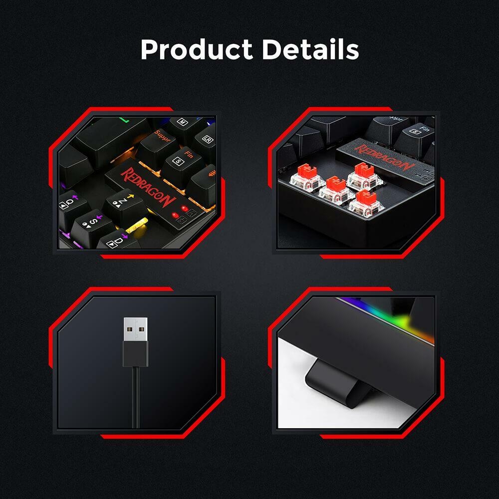 Redragon K552 Rainbow Backlight TKL Compact 88 Touches AZERTY FR - Red ...