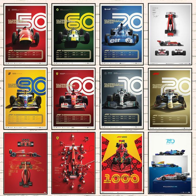 Generic 12 poster A5 Poster Formula 1 Decades-1950-2000s Race Car Racer ...