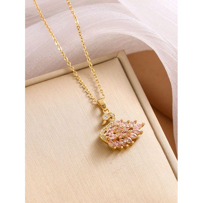 Generic Collier Swan Femme Doré avec Zircons Roses