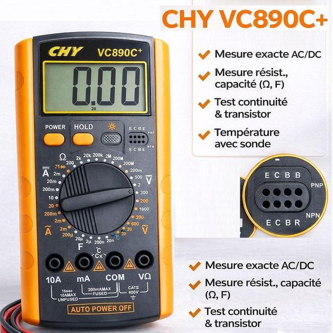 Chy Multimètre Digital VC890C+ avec Lecture de Température et Testeurs ...