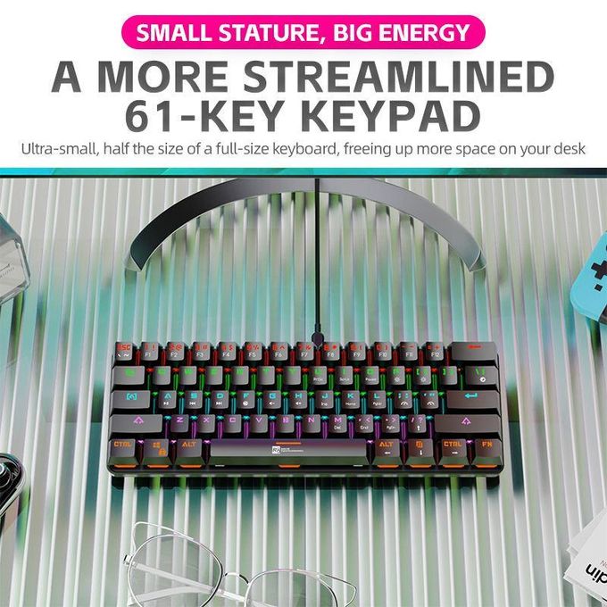 R8 Clavier Gamer Mini Mechanical Keyboard 60% 61 Keys RGB Portable ...