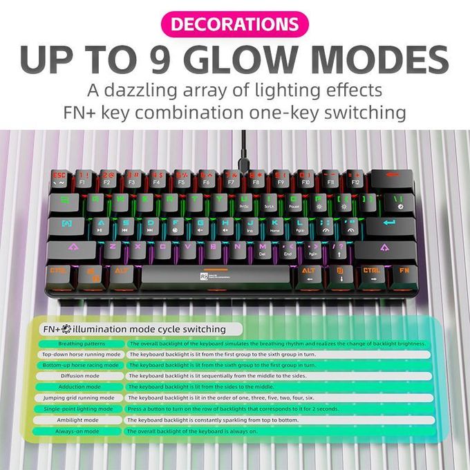 R8 Clavier Gamer Mini Mechanical Keyboard 60% 61 Keys RGB Portable ...