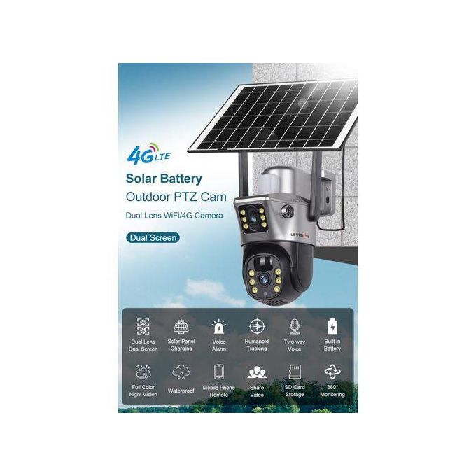 LS Vision Caméra solaire 4g extérieure avec betterie PTZ multi lens 2K ...