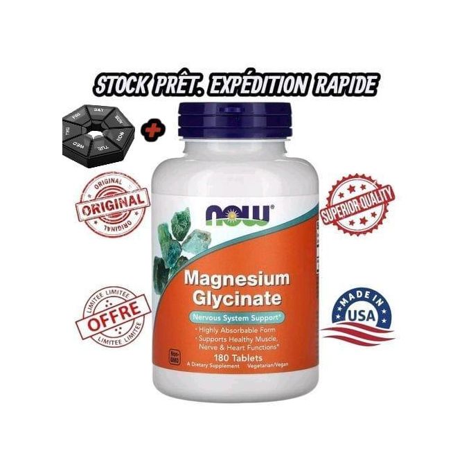 Now Foods Magnesium Gly-cinate, 180 Tablets + boîte à pilules gratuite ...